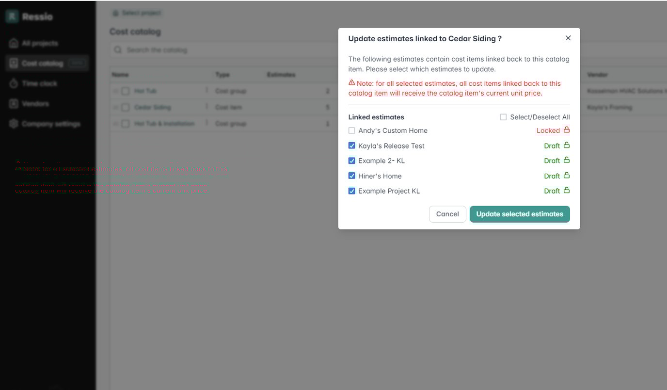 Cost Catalog Overview